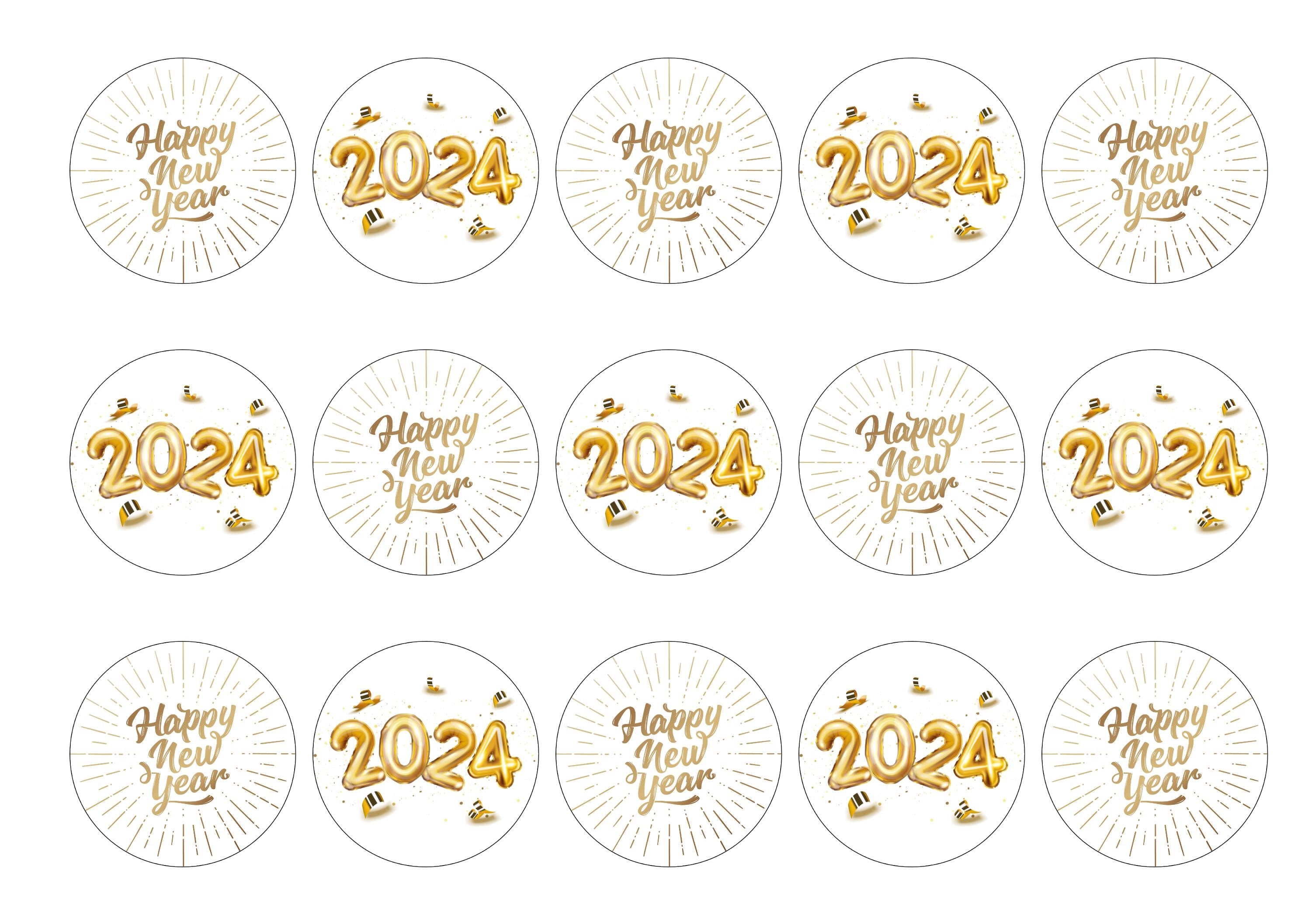 Edible cake toppers | Happy New Year 2024 Balloons | Edibilis