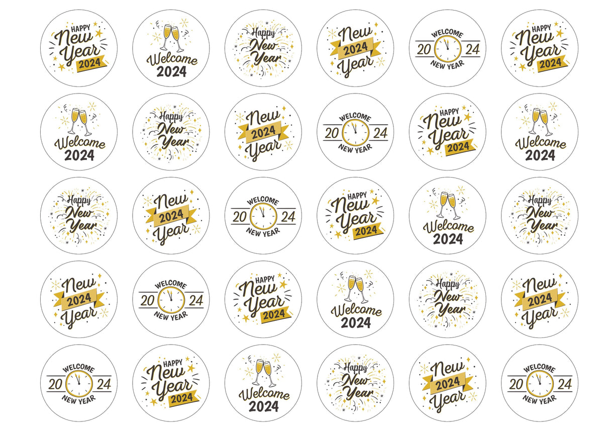 Edible cake toppers | Happy New Year 2024 Black and Gold | Edibilis