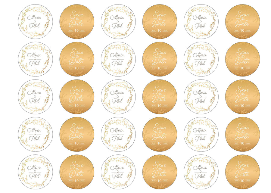 Edible cake toppers | Gold Leaf Wedding - Save The Date | Edibilis