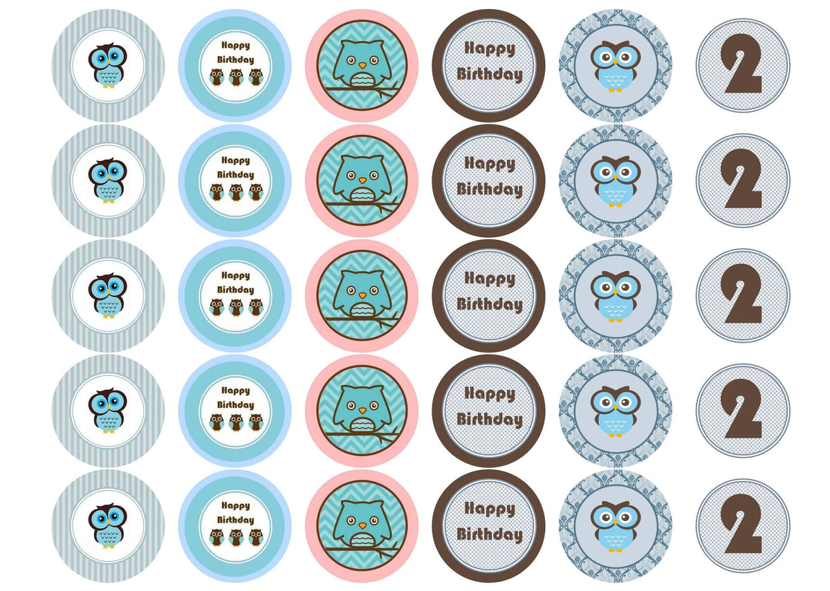 Edible cake toppers | Happy Birthday - Blue Owls | Edibilis