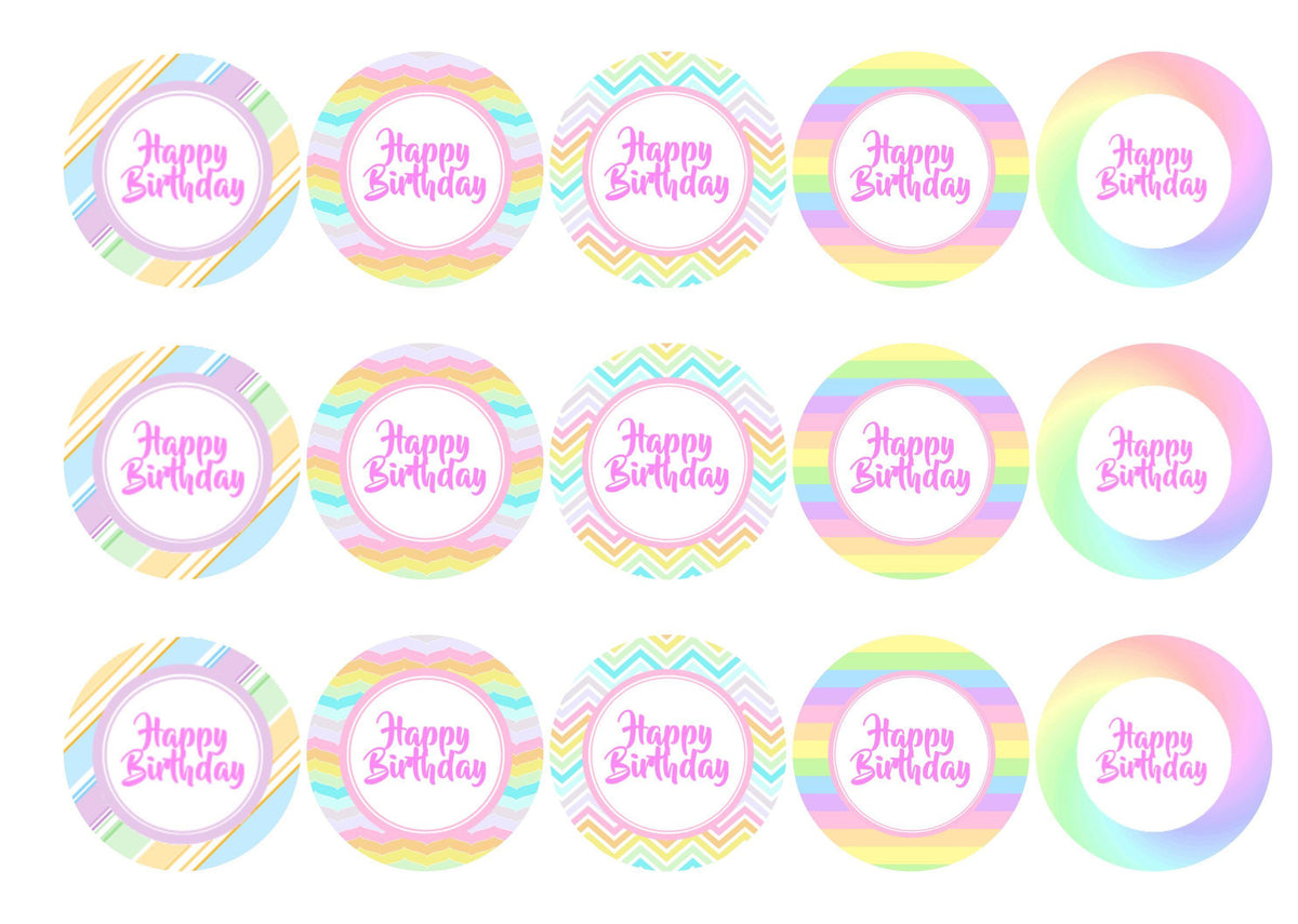 Edible cake toppers | Happy Birthday - Pastel Rainbow | Edibilis