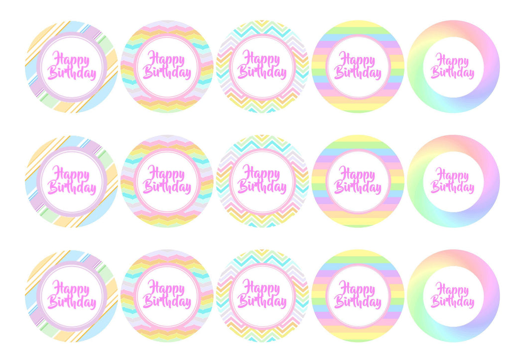 Edible cake toppers | Happy Birthday - Pastel Rainbow | Edibilis