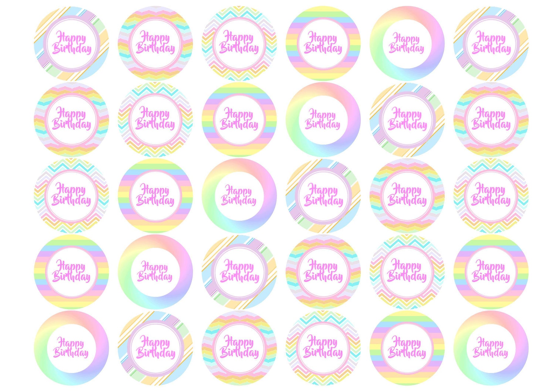 Edible cake toppers | Happy Birthday - Pastel Rainbow | Edibilis